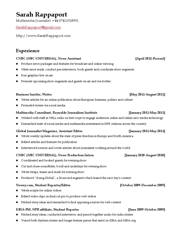 Sarah Resume | PDF | Journalism | Multimedia