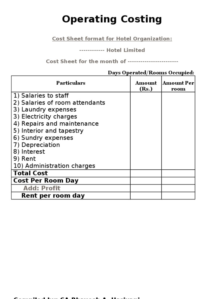 Operating Costing Hotel | Hotel And Accommodation | Economies