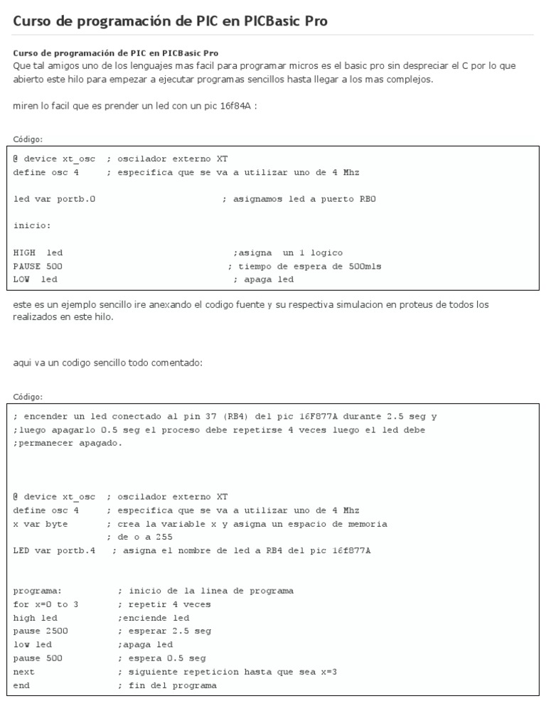 Curso de Programación de PIC en PICBasic Pro | PDF