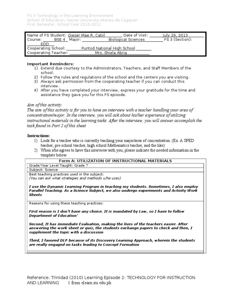 Interview With A Teacher | PDF | Teachers | Secondary School