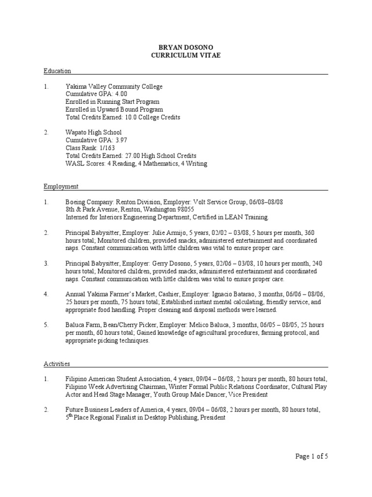 Bryan Dosono's High School CV | PDF | Schools