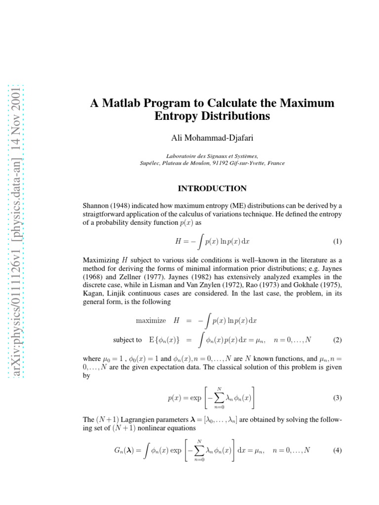 Maximum Entropy Distribution | PDF | Exponential Function | Matrix ...