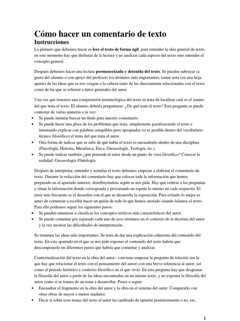 Consejos Para Realizar Un Comentario De Texto – OPHL