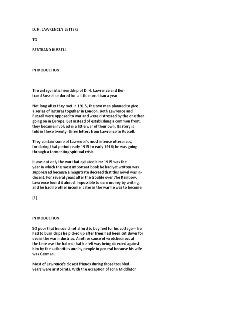 DH Lawrence - Letters Lawrence Russel | PDF | Bertrand Russell | Intuition