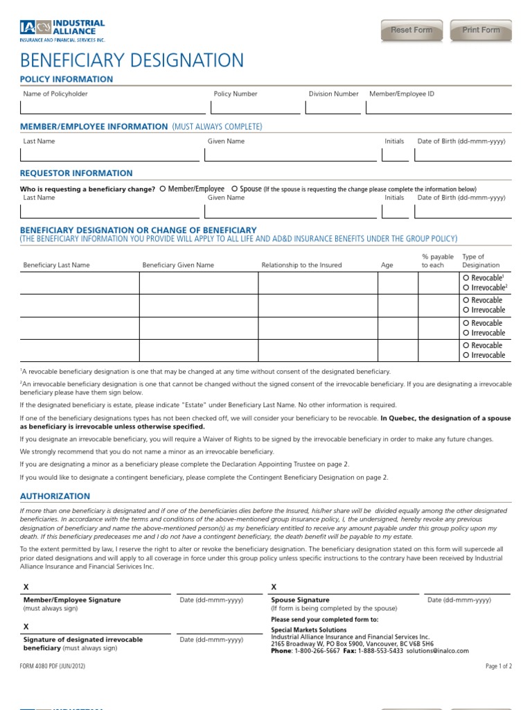 Beneficiary Designation: Policy Information | Download Free PDF | Trust ...