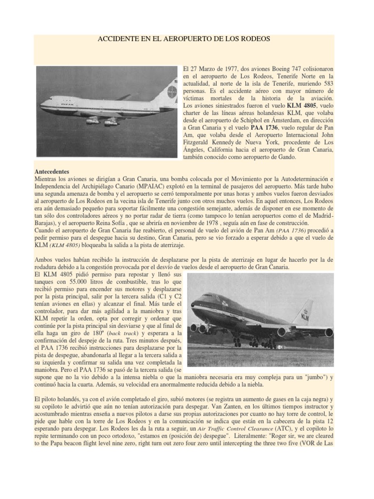 Accidente en El Aeropuerto de Los Rodeos | PDF | Aeropuerto | Pan ...