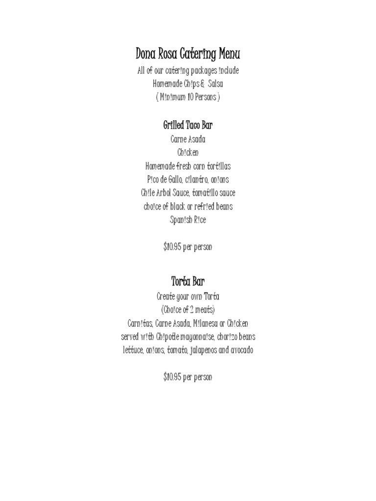 Dona Rosa Catering Menu: Grilled Taco Bar | Download Free PDF | Burrito ...