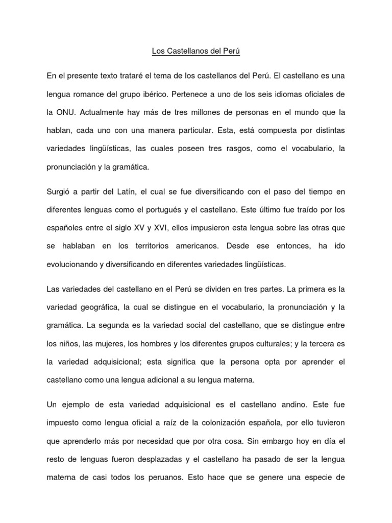 Los Castellanos Del Perú | PDF | Artes del Lenguaje y Comunicación
