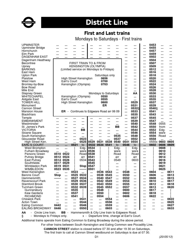 District Line First Train Schedule | PDF | Transport Infrastructure ...