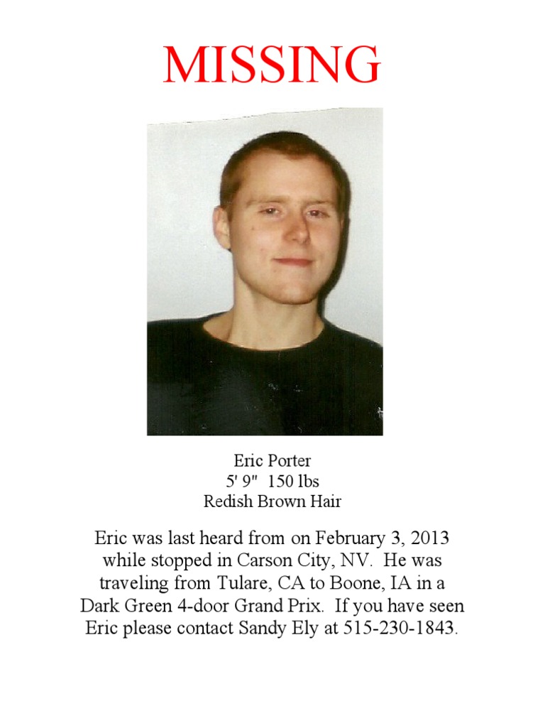 Missing: Eric Porter 5' 9" 150 Lbs Redish Brown Hair | PDF