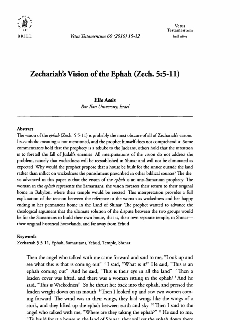 Zechariah's Vision of the Ephah (Zech. 5.5-11) by Elie Assis ...