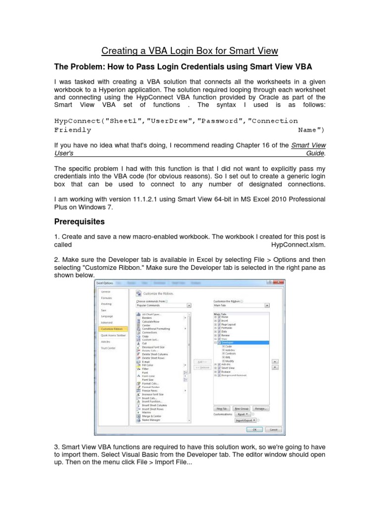 Creating A VBA Login Box For Smart View | PDF | Visual Basic For ...