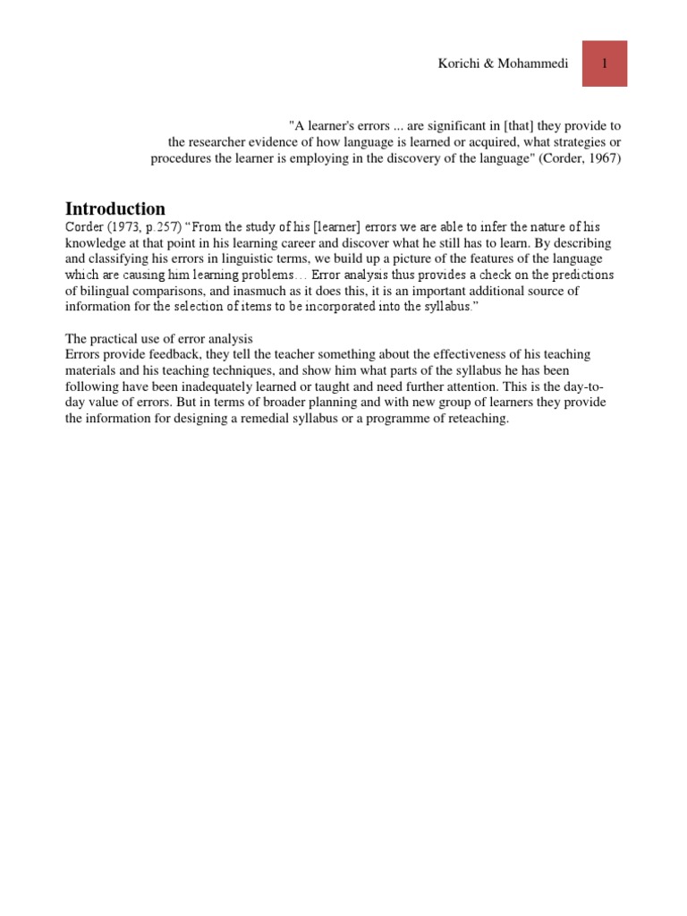 Research Paper Error Analysis in Second Language Learning | PDF ...