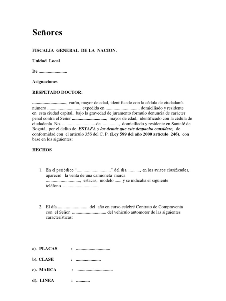 Formato De Denuncia Ante Fiscalía Política