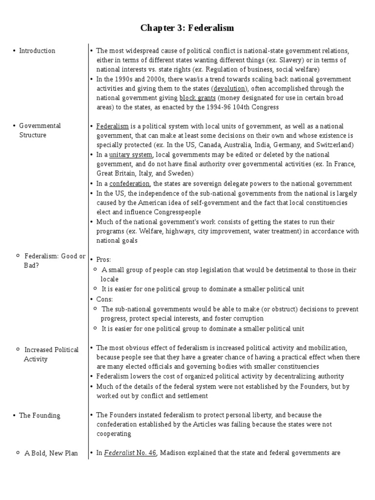 AP US Gov - Chapter 3 Notes | PDF | Nullification (U.S. Constitution ...
