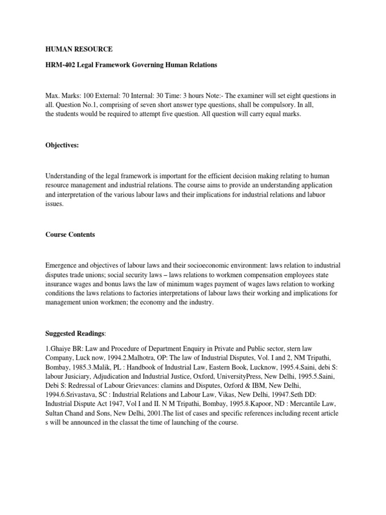 Understanding the Legal Framework of Human Resource Management: An ...