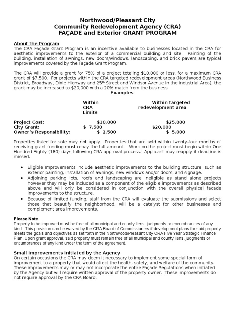 Northwood/Pleasant City Community Redevelopment Agency (CRA) Façade and ...