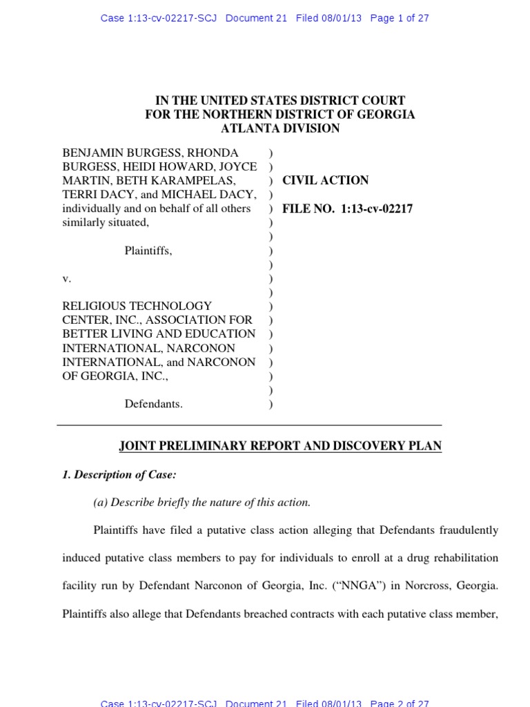 Burgess: Joint Preliminary Report and Discovery Plan | PDF | Discovery ...