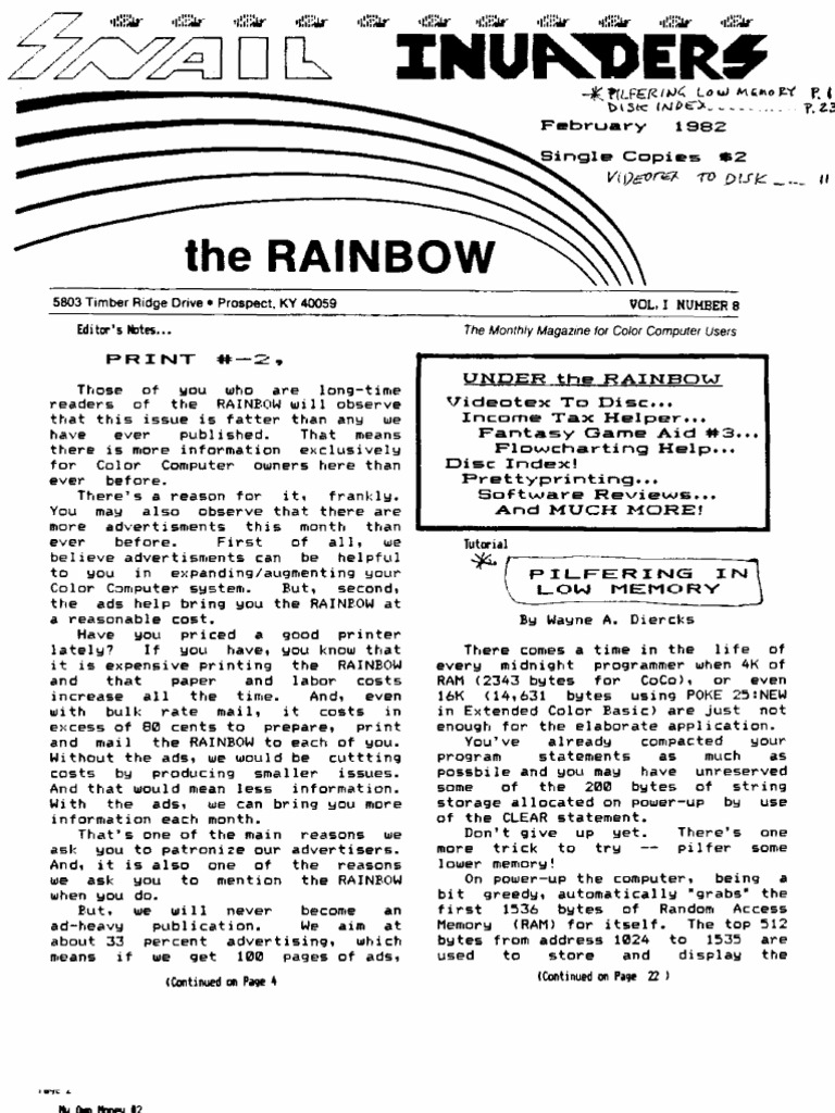 Color Computer Rainbow Magazine 1982 | PDF | Computer Data Storage ...
