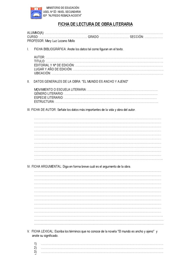 Ficha de Lectura de Obra Literaria | PDF