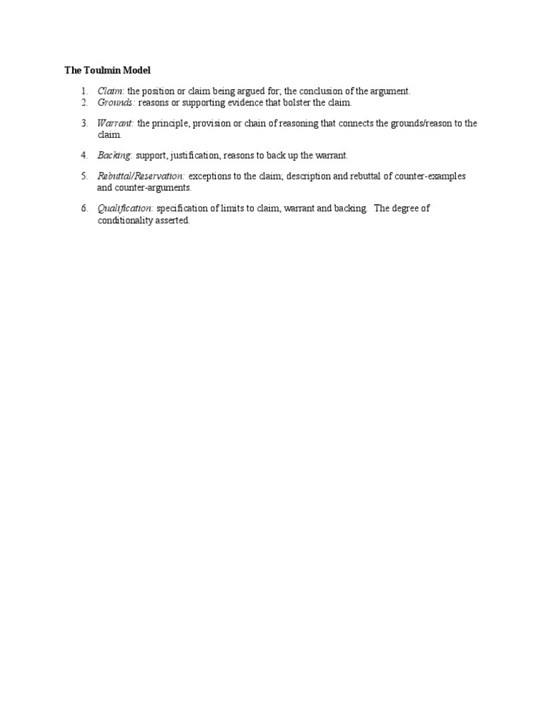 Toulmin Model for Argumentation | PDF