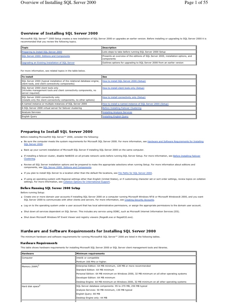 Installing SQL Server | PDF | Microsoft Sql Server | Windows 2000