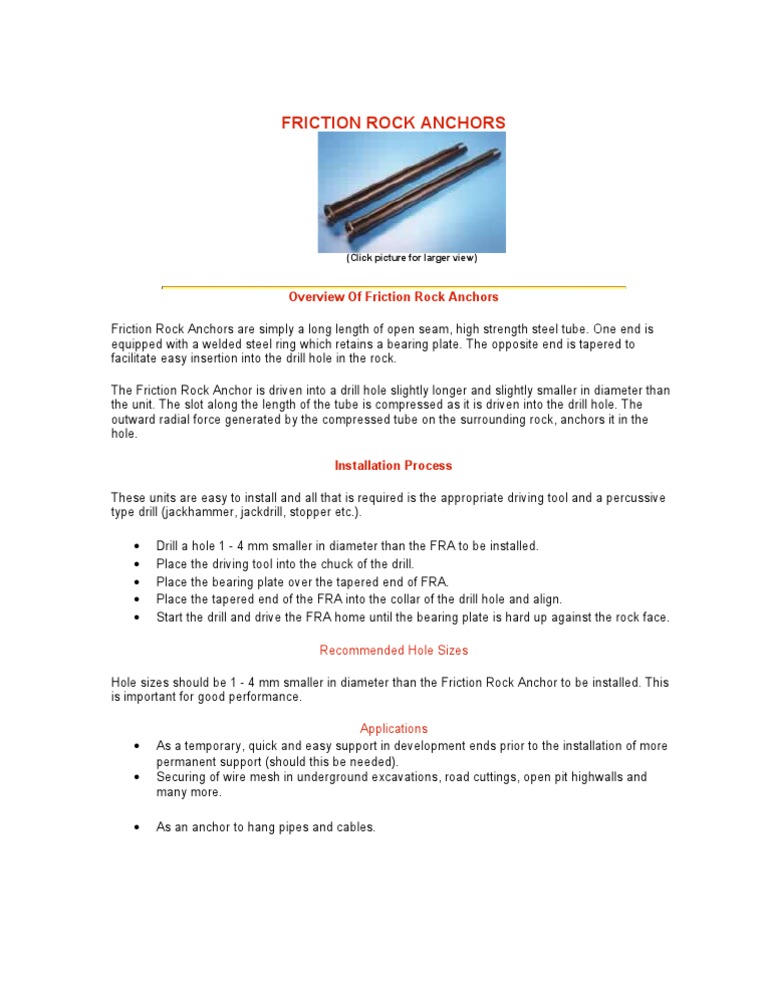 Friction Rock Anchors | PDF