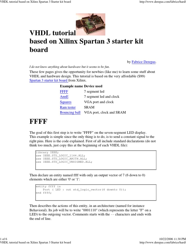 VHDL Tutorial Based On Xilinx Spartan 3 Starter Kit Board | PDF | Vhdl | Random Access Memory