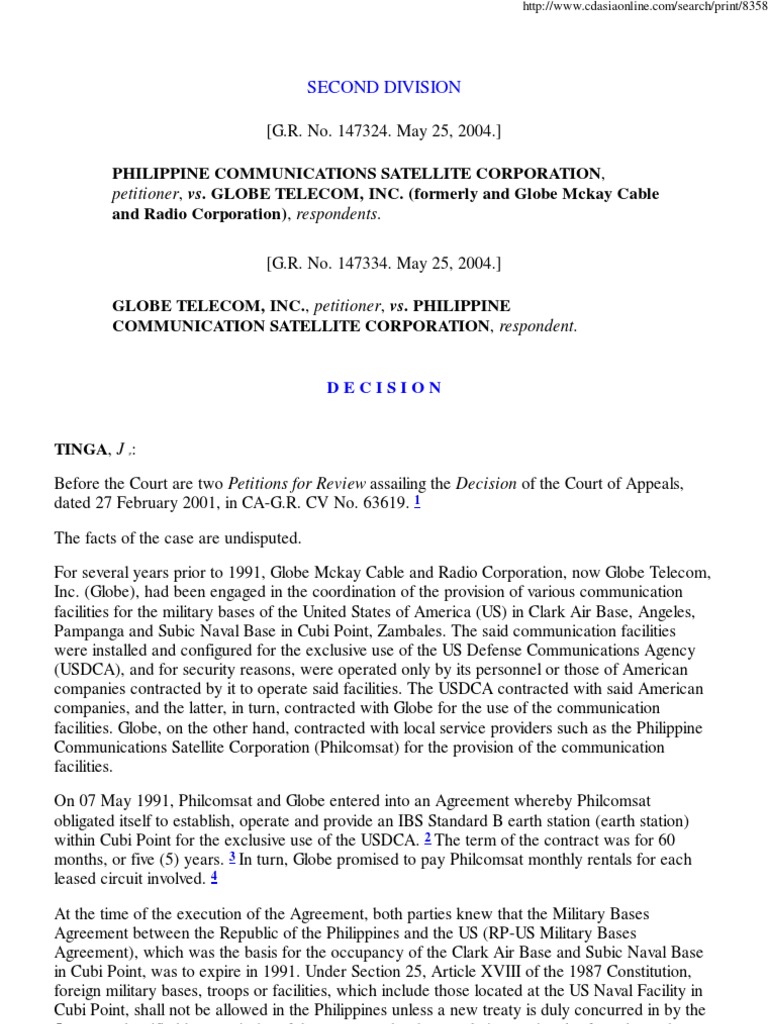 Philippine Communication vs. Globe Telecom | PDF | Treaty | Ratification