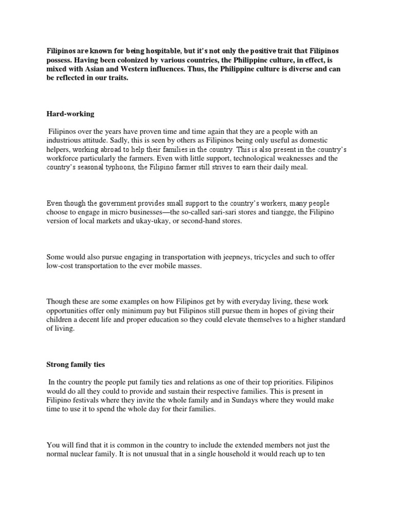 Filipino Traits and Values | PDF | Philippines | Family