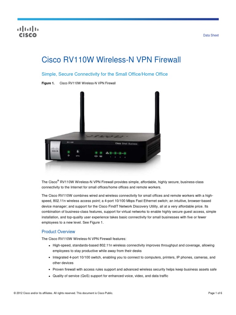 Cisco RV110W Wireless-N VPN Firewall: Simple, Secure Connectivity For ...