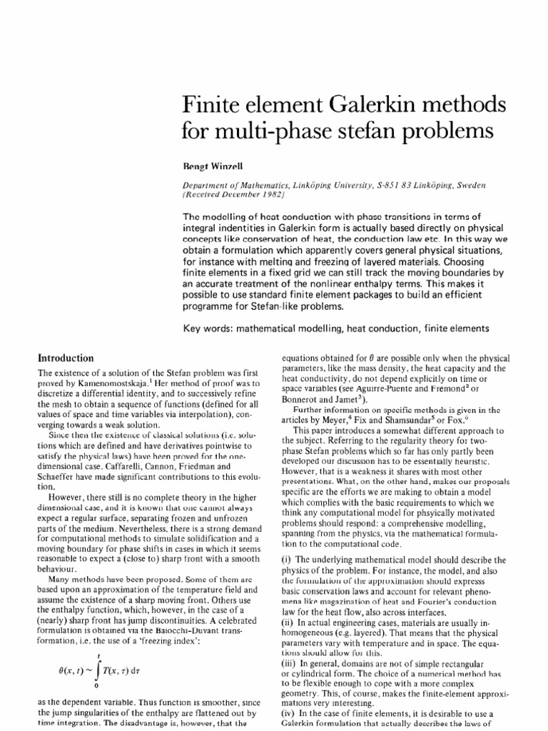 Finite Element Galerkin Methods For Multi-Phase Stefan Problems | PDF