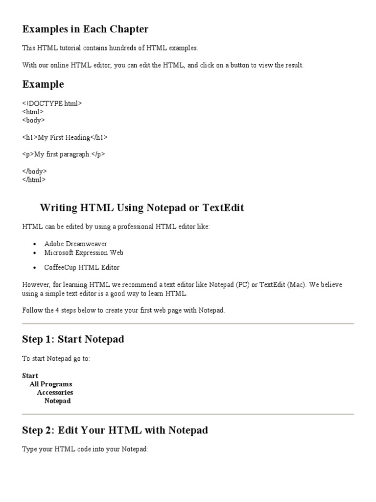 Examples in Each Chapter: Start All Programs Accessories Notepad