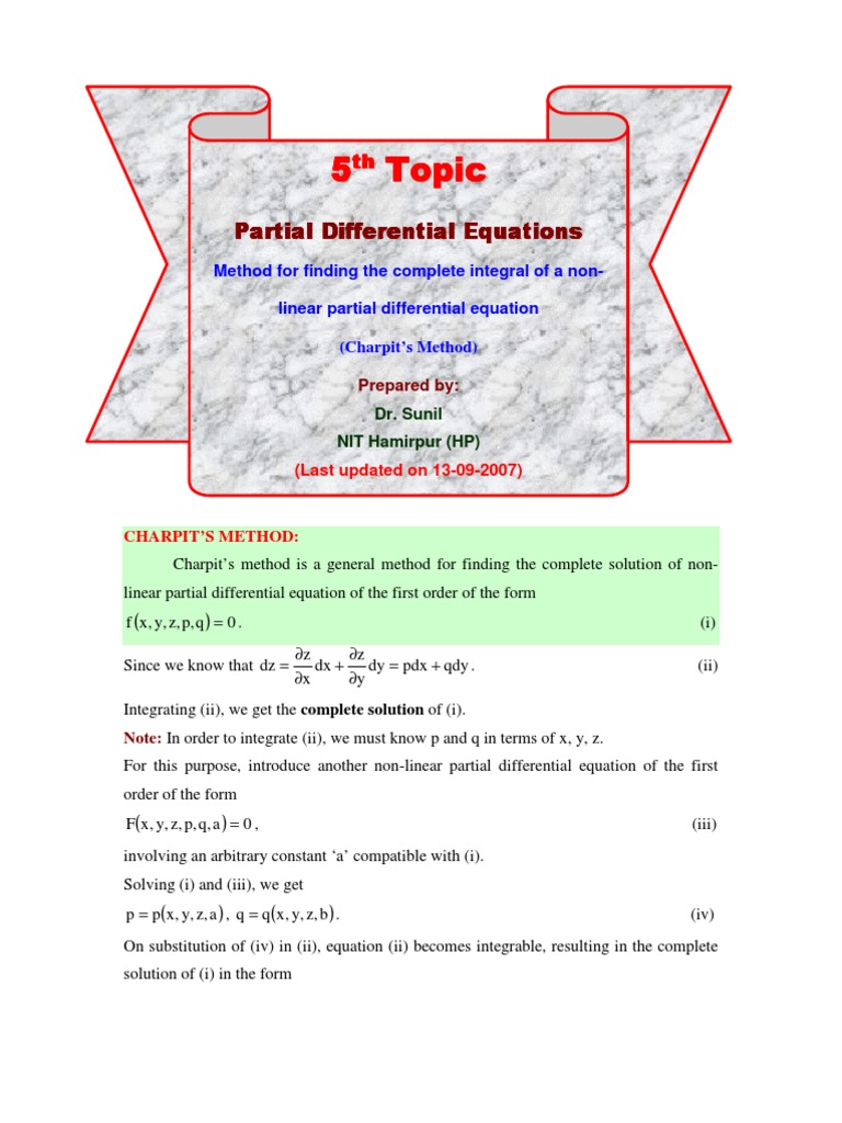 Solving Non-Linear Partial Differential Equations Through Charpit's Method | PDF | Nonlinear ...