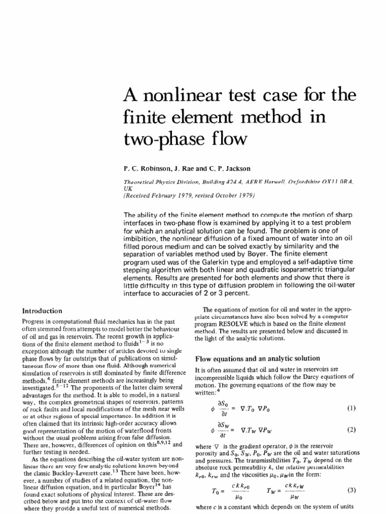 A Nonlinear Test Case For The Finite Element Method in Two-Phase Flow ...