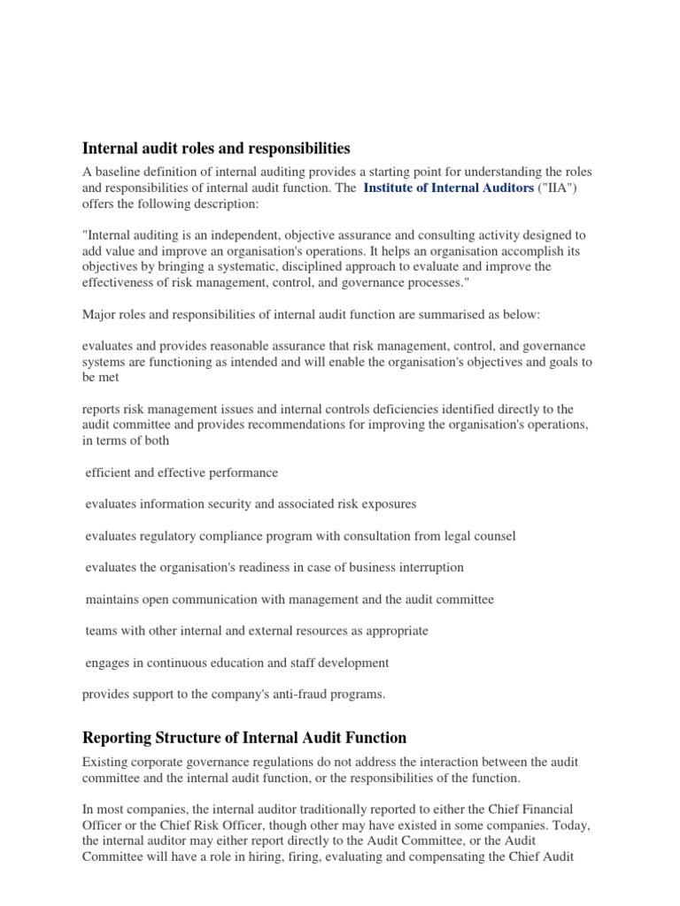 Audit Roles and Responsibilities | PDF | Internal Audit | Audit Committee
