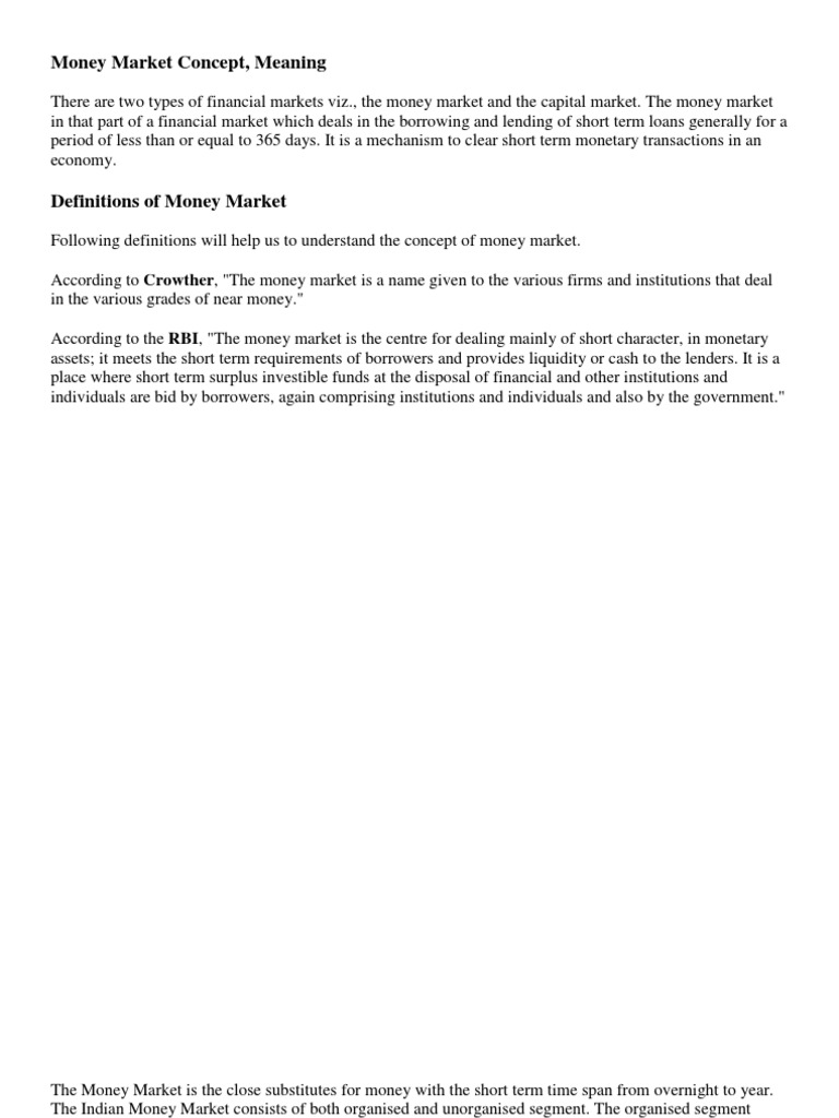 Money Market Concept | PDF | Money Market | Financial Markets