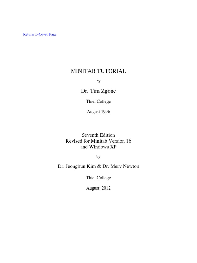 Minitab Tutorial: Seventh Edition Revised For Minitab Version 16 and Windows XP | PDF | Menu ...