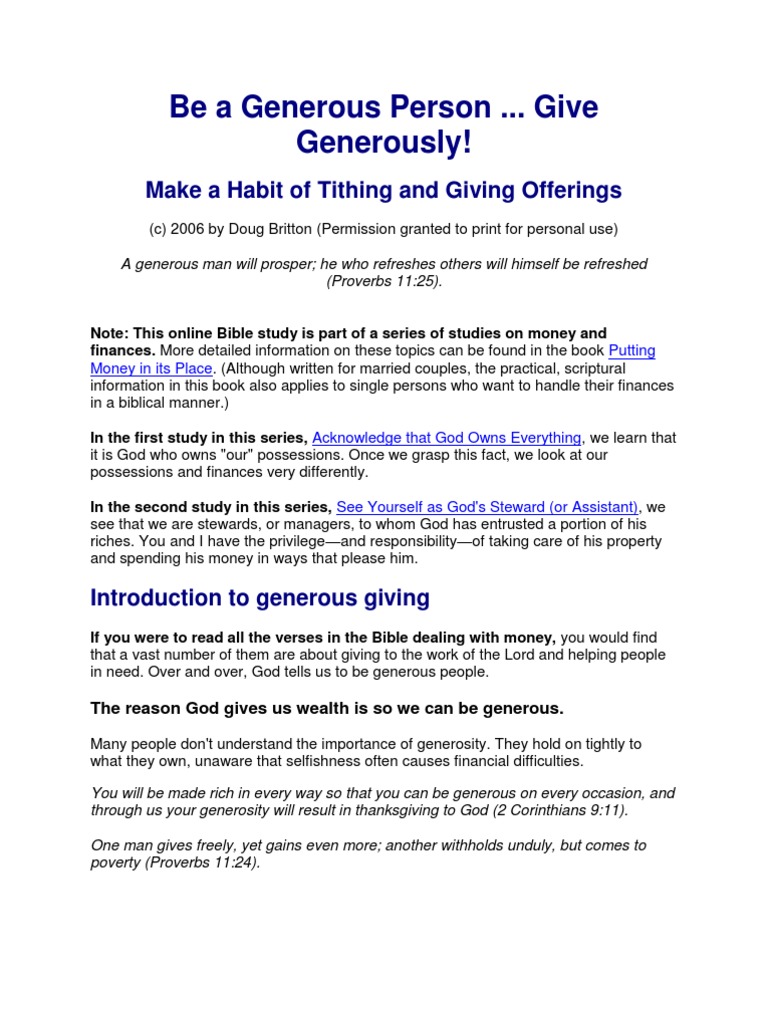 Be A Generous Person | PDF | Tithe | Wisdom