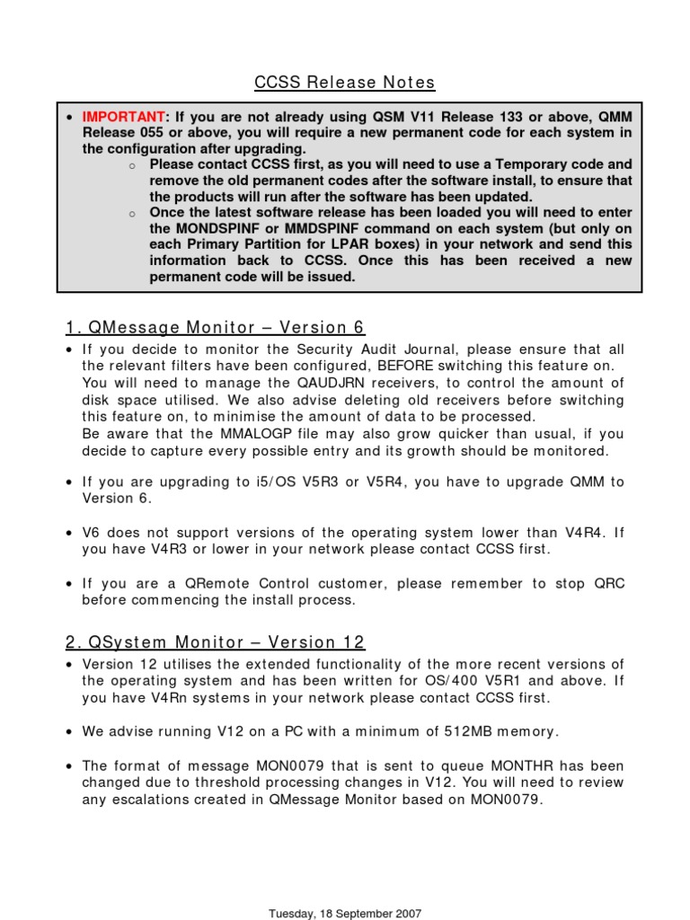 CCSS Release Notes: Important | PDF | Operating System | Information ...
