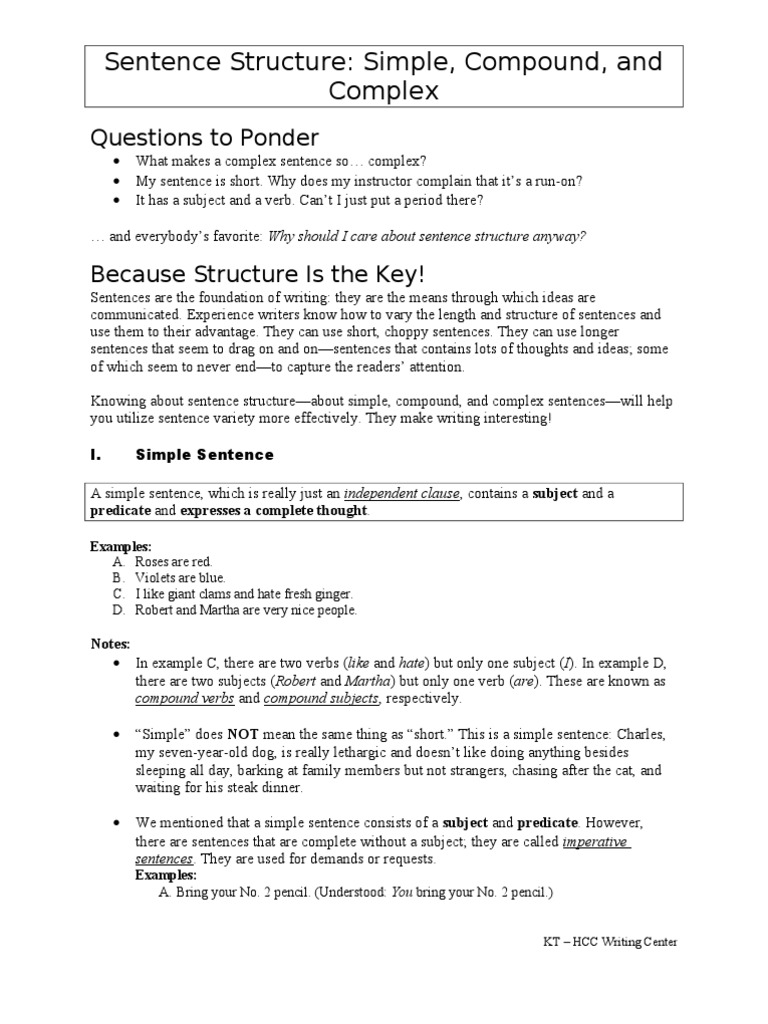 Sentence Structure: Simple, Compound, and Complex: Questions To Ponder | PDF | Semantic Units ...