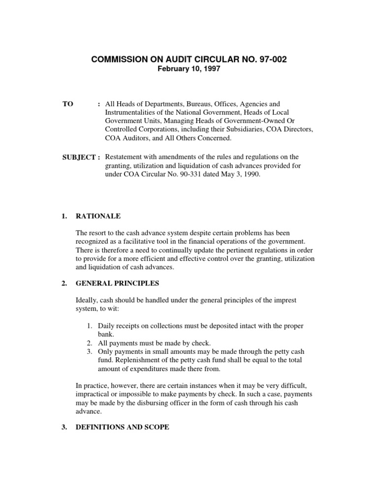 COA Circular No. 97-002 - CA | PDF | Cheque | Expense
