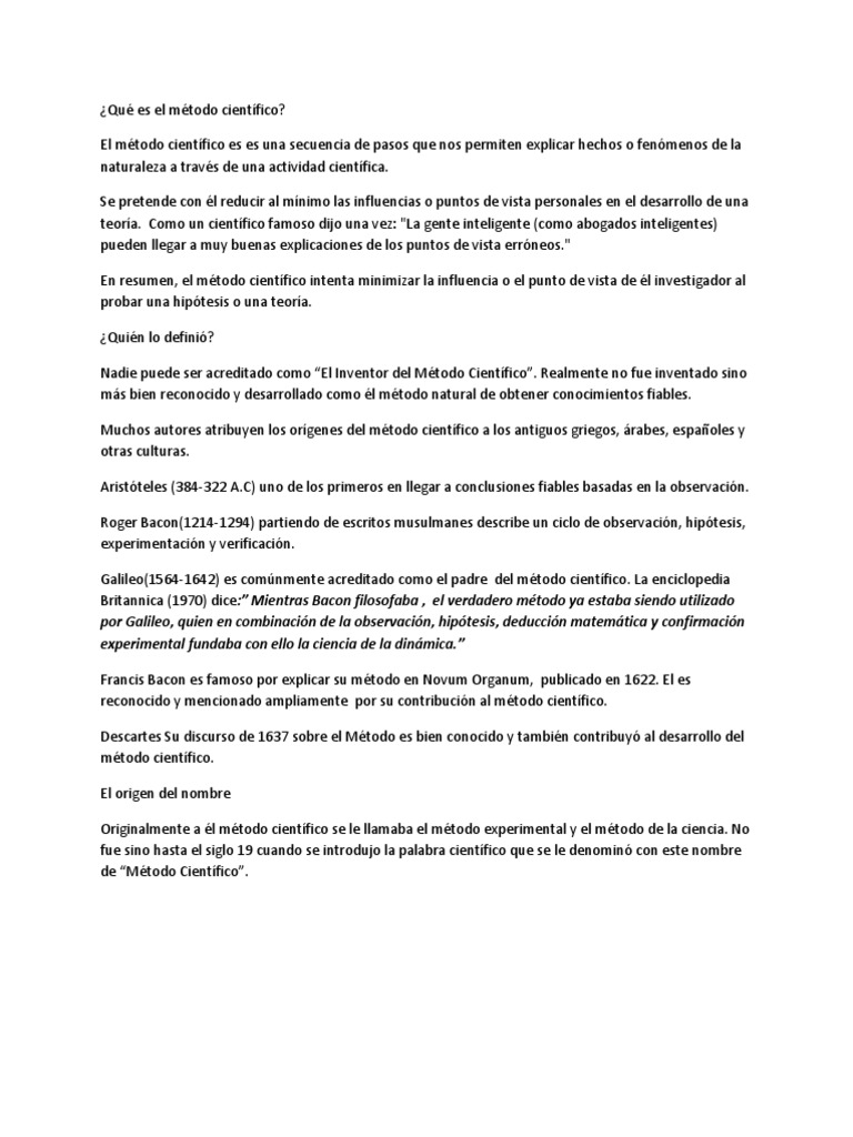 El Metodo Cientifico Actividad 2 | PDF | Francis Bacon | Método científico