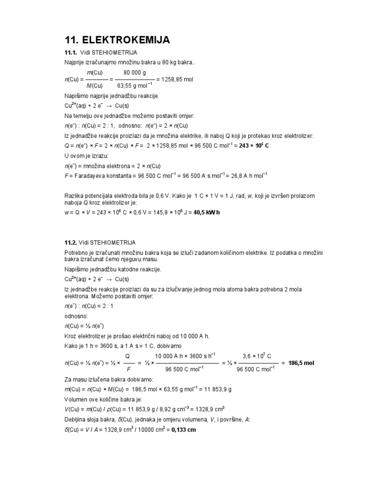 Resenja Zadataka Iz Elektrohemije | PDF