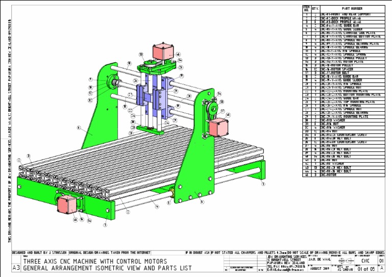 Three Axis CNC Machine With Control Motors General Arrangement ...