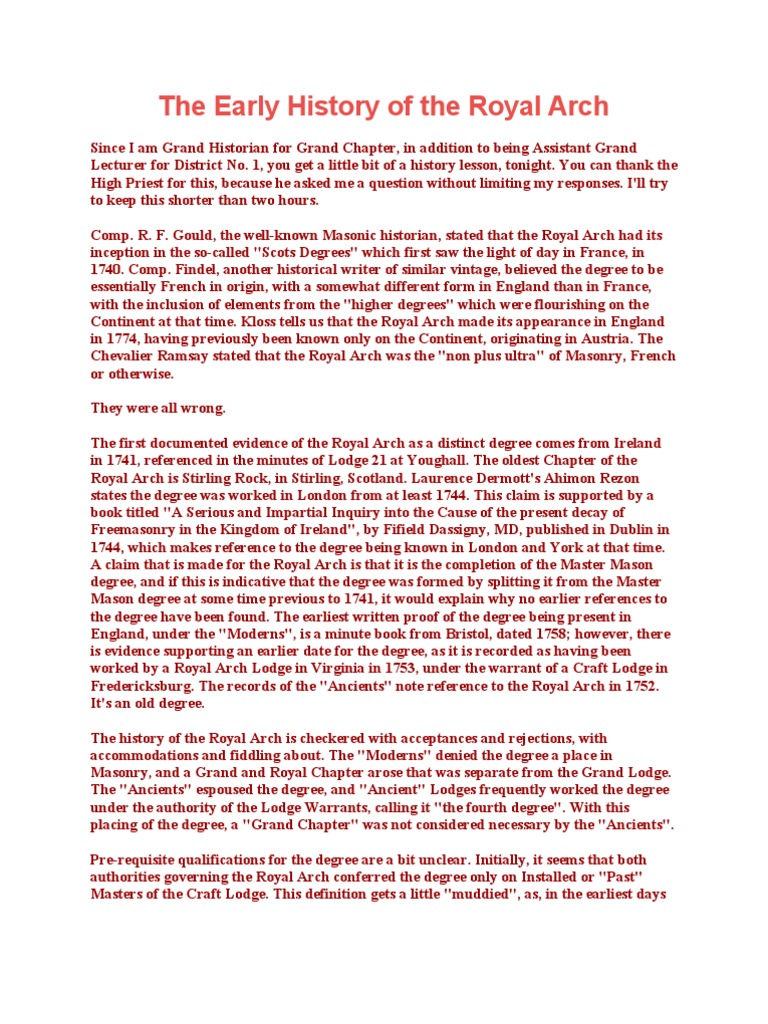 The Early History of The Royal Arch | PDF | Freemasonry | Masonic Lodge