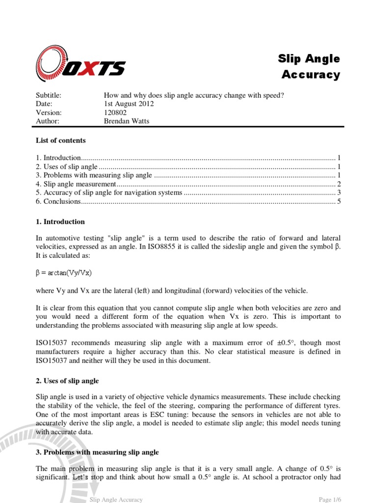 Slip Angle Measurement Accuracy Explained | PDF | Navigation | Inertial ...