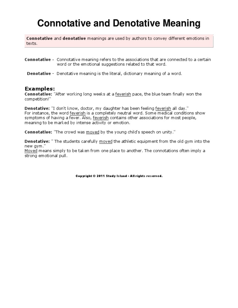 Connotative and Denotative Meaning Handout | PDF