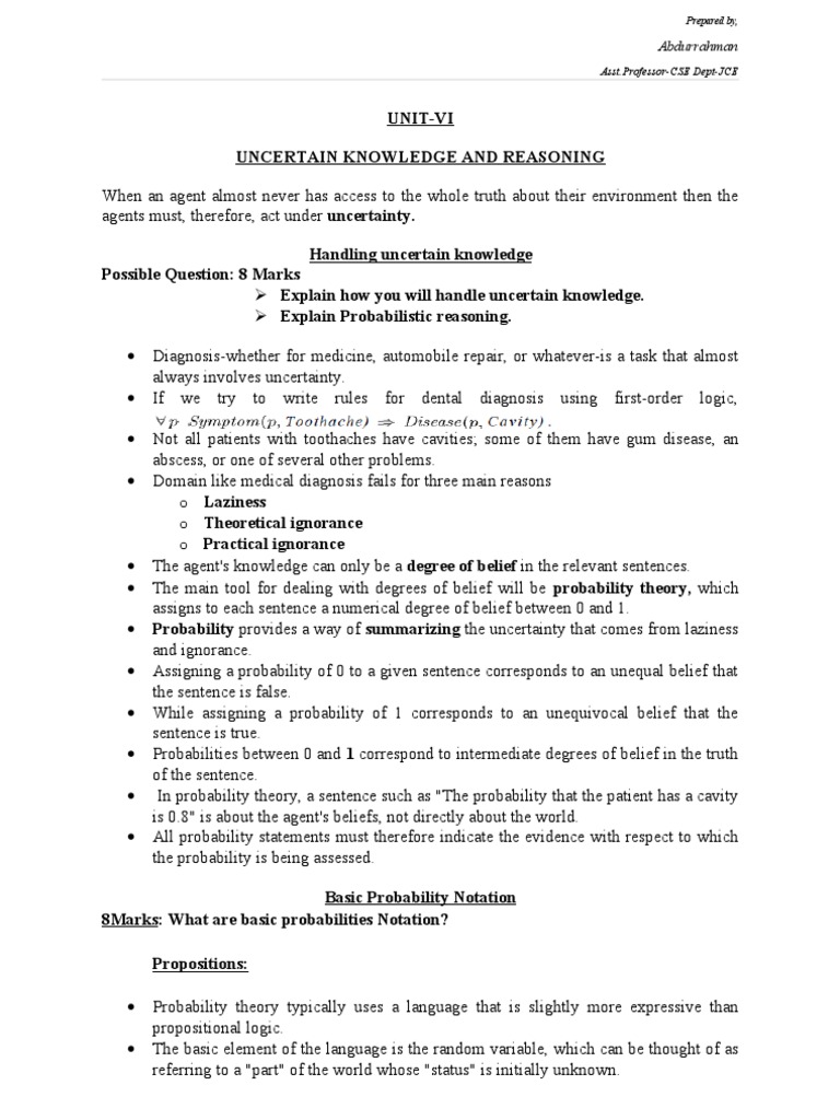 Unit 4 Uncertain Knowledge Complete | PDF | Bayesian Network | Markov Chain