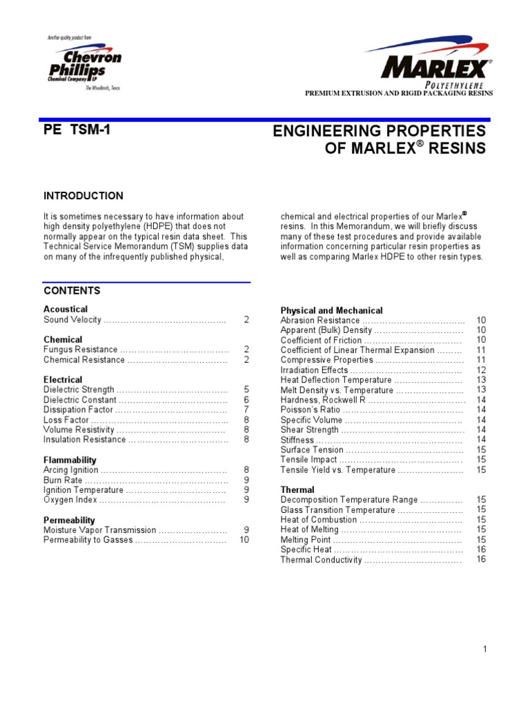 Engineering Properties of Marlex Resins PDF | PDF | Dielectric | Capacitor